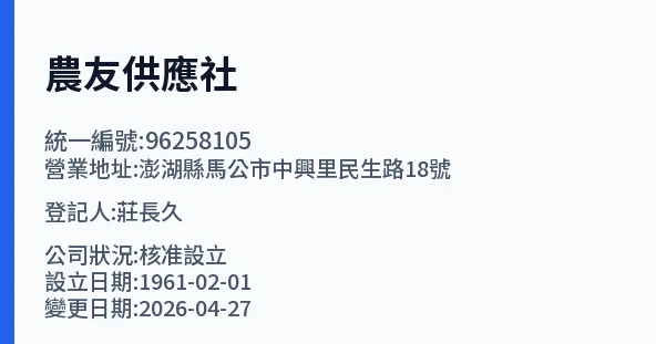農友供應社的照片-統編 96258105(澎湖縣) 公司登記資料與營業項目詳細圖表
