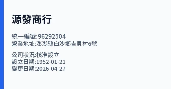 源發商行的照片-統編 96292504(澎湖縣) 公司登記資料與營業項目詳細圖表