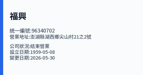 福興的照片-統編 96340702(澎湖縣) 公司登記資料與營業項目詳細圖表