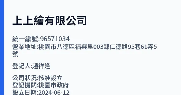 上上繪有限公司的照片-統編 96571034(桃園市) 公司登記資料與營業項目詳細圖表