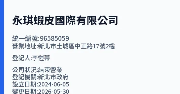 永琪蝦皮國際有限公司的照片-統編 96585059(新北市) 公司登記資料與營業項目詳細圖表