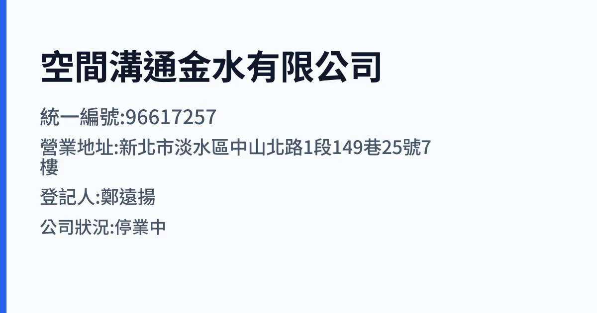 空間溝通金水有限公司 - 統編 96617257(新北市) 公司登記資料與營業項目詳細圖表