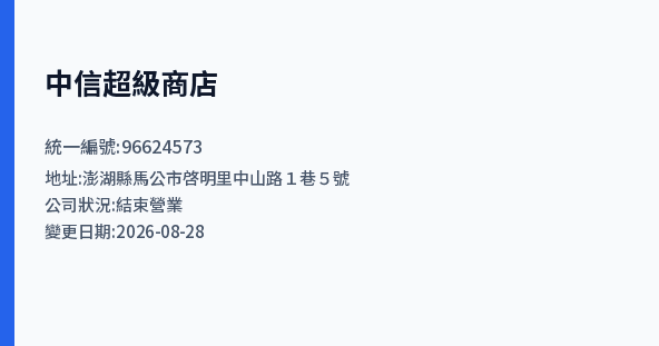 中信超級商店的照片-統編 96624573(澎湖縣) 公司登記資料與營業項目詳細圖表