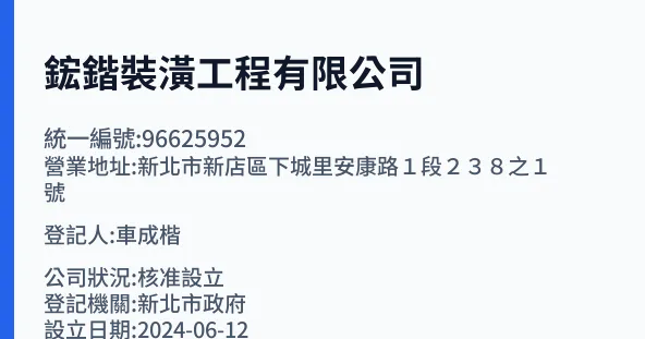 鋐鍇裝潢工程有限公司的照片-統編 96625952(新北市) 公司登記資料與營業項目詳細圖表