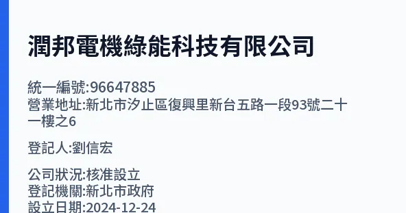 潤邦電機綠能科技有限公司的照片-統編 96647885(新北市) 公司登記資料與營業項目詳細圖表