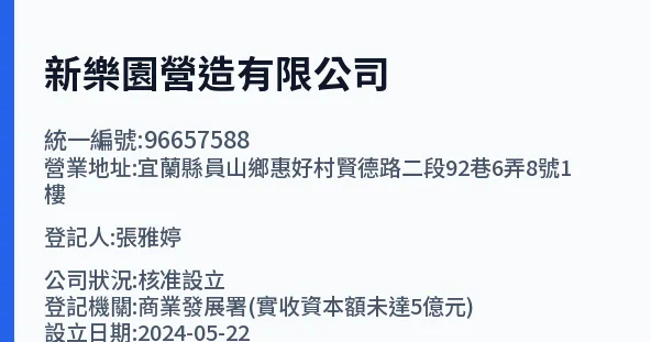 新樂園營造有限公司的照片-統編 96657588(宜蘭縣) 公司登記資料與營業項目詳細圖表