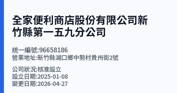全家便利商店股份有限公司新竹縣第一五九分公司的照片-統編 96658186(新竹縣) 公司登記資料與營業項目詳細圖表