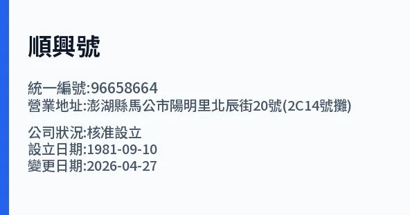 順興號的照片-統編 96658664(澎湖縣) 公司登記資料與營業項目詳細圖表