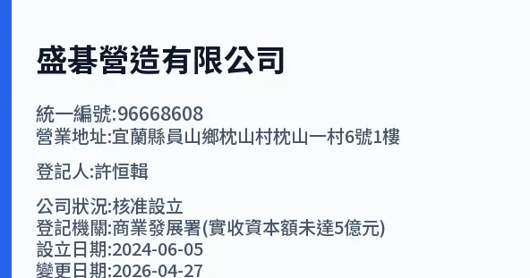 盛碁營造有限公司的照片-統編 96668608(宜蘭縣) 公司登記資料與營業項目詳細圖表
