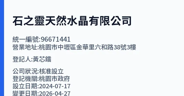石之靈天然水晶有限公司的照片-統編 96671441(桃園市) 公司登記資料與營業項目詳細圖表