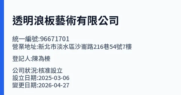透明浪板藝術有限公司的照片-統編 96671701(新北市) 公司登記資料與營業項目詳細圖表