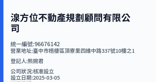 湶方位不動產規劃顧問有限公司的照片-統編 96676142(臺中市) 公司登記資料與營業項目詳細圖表