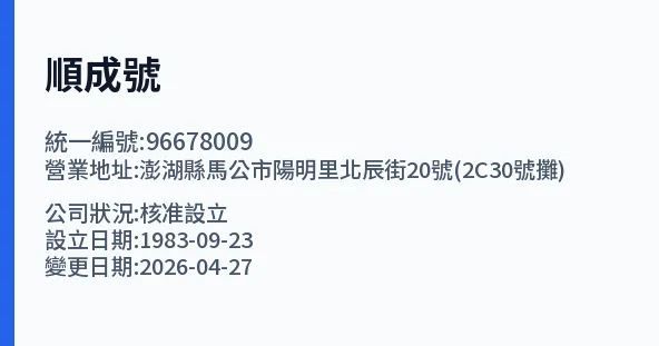 順成號的照片-統編 96678009(澎湖縣) 公司登記資料與營業項目詳細圖表