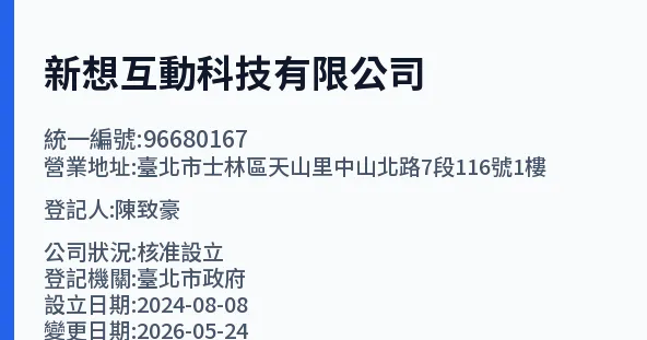 新想互動科技有限公司的照片-統編 96680167(臺北市) 公司登記資料與營業項目詳細圖表
