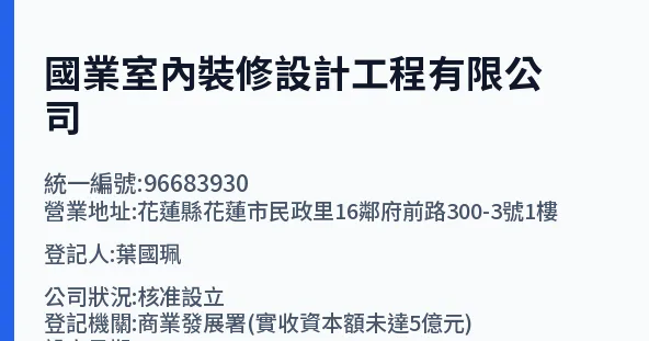 國業室內裝修設計工程有限公司的照片-統編 96683930(花蓮縣) 公司登記資料與營業項目詳細圖表