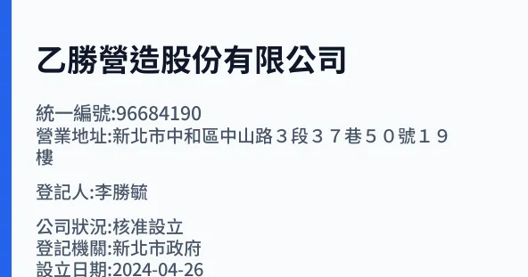 乙勝營造股份有限公司的照片-統編 96684190(新北市) 公司登記資料與營業項目詳細圖表