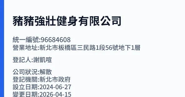 豬豬強壯健身有限公司的照片-統編 96684608(新北市) 公司登記資料與營業項目詳細圖表