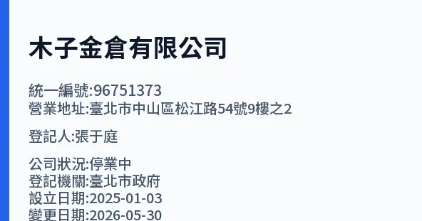 木子金倉有限公司的照片-統編 96751373(臺北市) 公司登記資料與營業項目詳細圖表