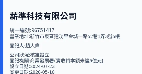 薪準科技有限公司的照片-統編 96751417(新竹市) 公司登記資料與營業項目詳細圖表
