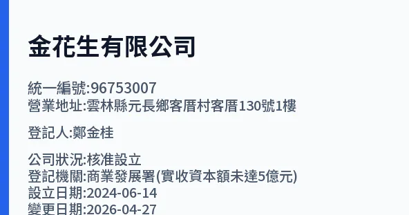 金花生有限公司的照片-統編 96753007(雲林縣) 公司登記資料與營業項目詳細圖表