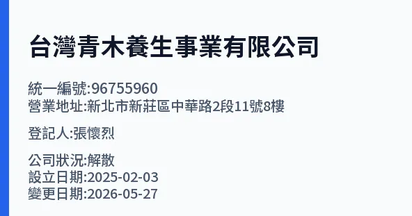 台灣青木養生事業有限公司的照片-統編 96755960(新北市) 公司登記資料與營業項目詳細圖表