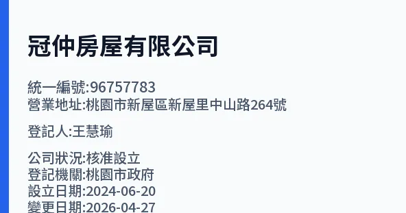 冠仲房屋有限公司的照片-統編 96757783(桃園市) 公司登記資料與營業項目詳細圖表