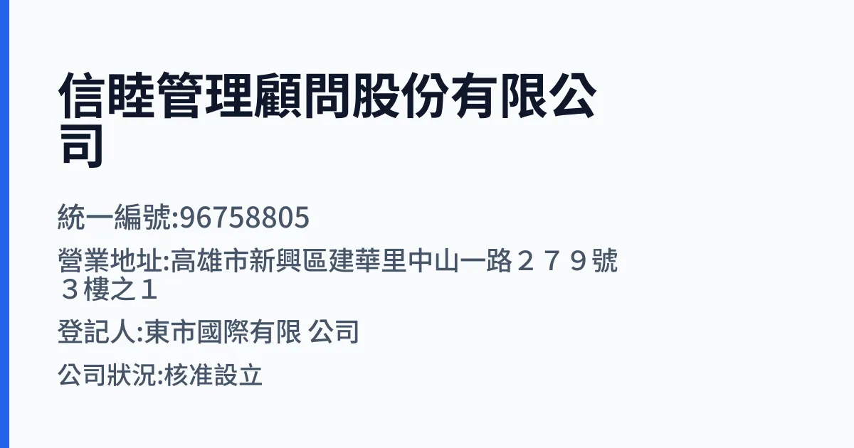 信睦管理顧問股份有限公司 - 統編 96758805(高雄市) 公司登記資料與營業項目詳細圖表
