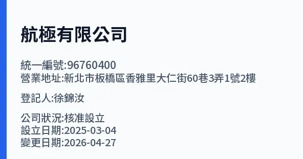 航極有限公司的照片-統編 96760400(新北市) 公司登記資料與營業項目詳細圖表