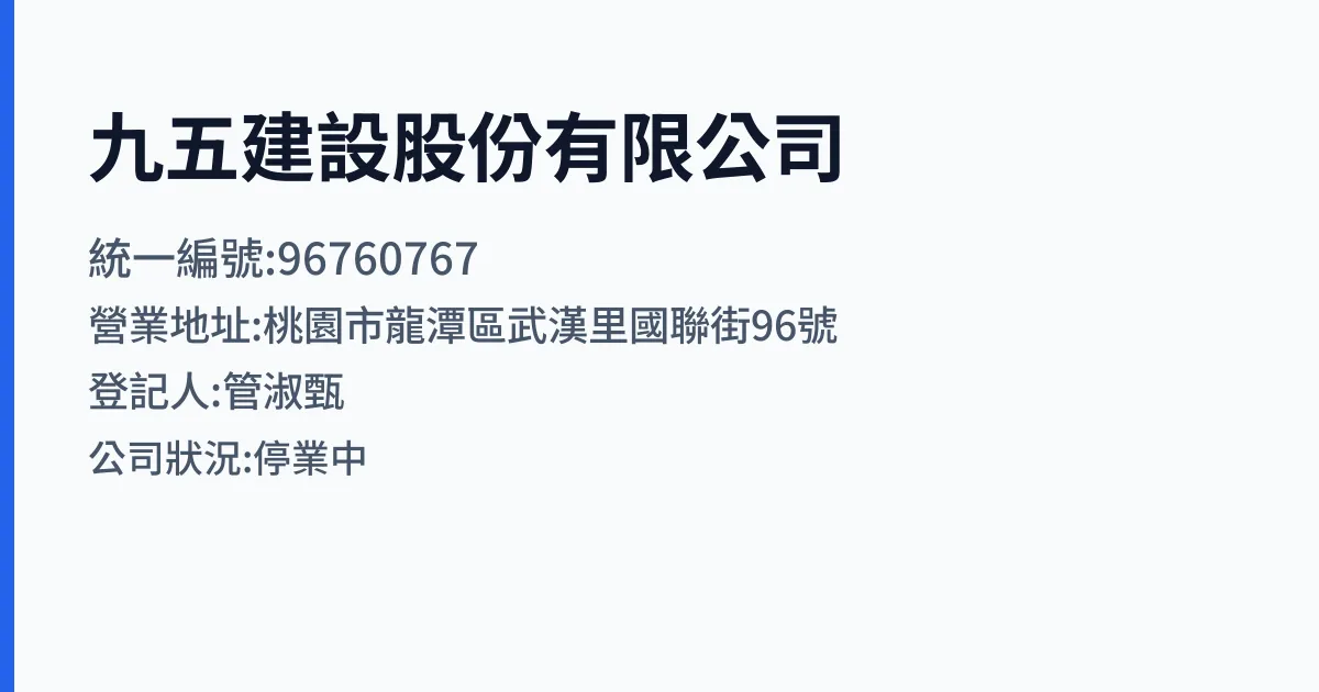 九五建設股份有限公司 - 統編 96760767(桃園市) 公司登記資料與營業項目詳細圖表