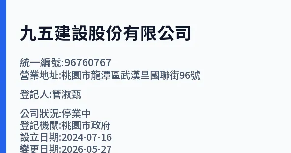 九五建設股份有限公司的照片-統編 96760767(桃園市) 公司登記資料與營業項目詳細圖表