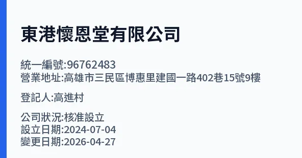 東港懷恩堂有限公司的照片-統編 96762483(高雄市) 公司登記資料與營業項目詳細圖表