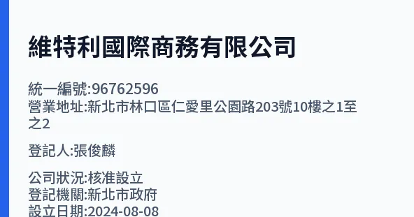 維特利國際商務有限公司的照片-統編 96762596(新北市) 公司登記資料與營業項目詳細圖表