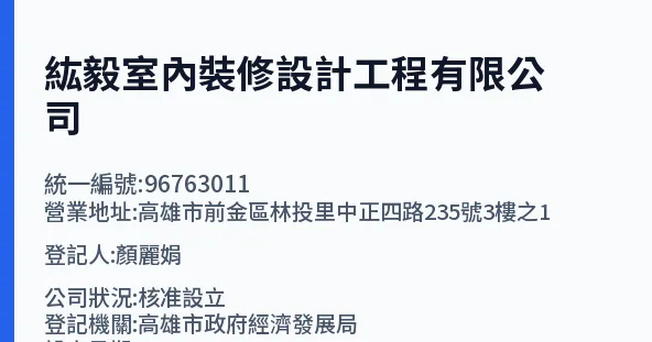 紘毅室內裝修設計工程有限公司的照片-統編 96763011(高雄市) 公司登記資料與營業項目詳細圖表