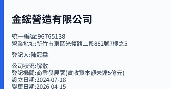 金鋐營造有限公司的照片-統編 96765138(新竹市) 公司登記資料與營業項目詳細圖表