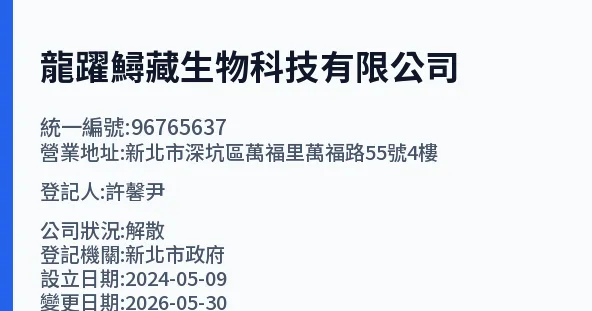 龍躍鱘藏生物科技有限公司的照片-統編 96765637(新北市) 公司登記資料與營業項目詳細圖表