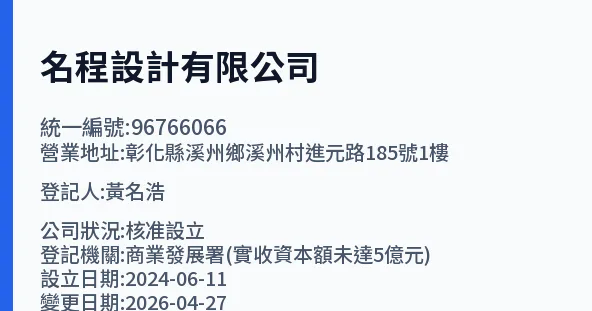 名程設計有限公司的照片-統編 96766066(彰化縣) 公司登記資料與營業項目詳細圖表