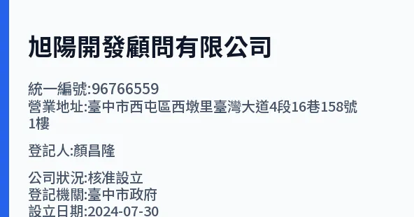 旭陽開發顧問有限公司的照片-統編 96766559(臺中市) 公司登記資料與營業項目詳細圖表