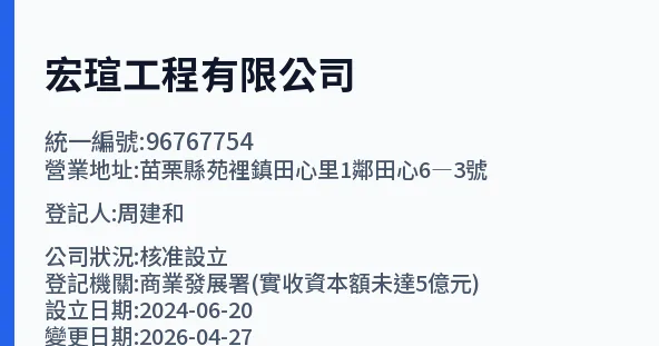 宏瑄工程有限公司的照片-統編 96767754(苗栗縣) 公司登記資料與營業項目詳細圖表