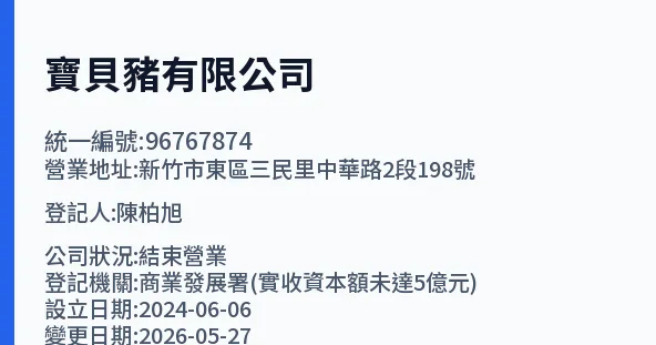 寶貝豬有限公司的照片-統編 96767874(新竹市) 公司登記資料與營業項目詳細圖表