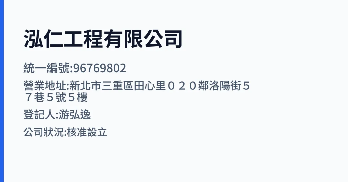 泓仁工程有限公司 - 統編 96769802（新北市） 公司登記資料與營業項目詳細圖表