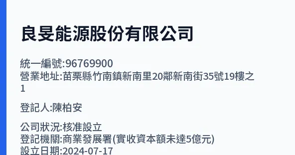 良旻能源股份有限公司的照片-統編 96769900(苗栗縣) 公司登記資料與營業項目詳細圖表