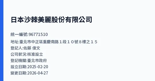 日本沙棘美麗股份有限公司的照片-統編 96771510(臺北市) 公司登記資料與營業項目詳細圖表