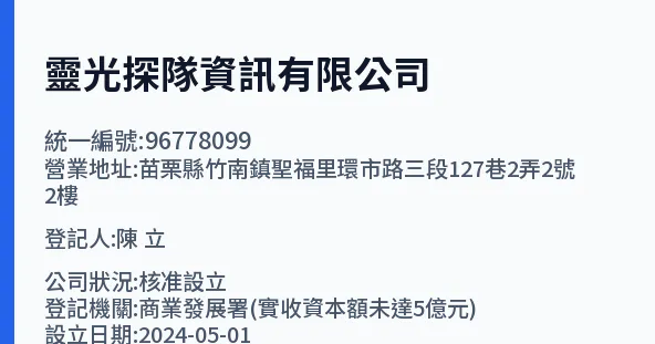 靈光探隊資訊有限公司的照片-統編 96778099(苗栗縣) 公司登記資料與營業項目詳細圖表
