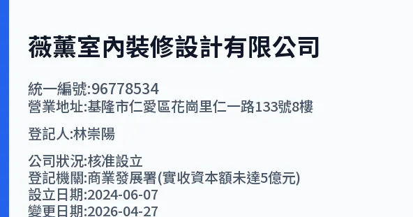 薇薰室內裝修設計有限公司的照片-統編 96778534(基隆市) 公司登記資料與營業項目詳細圖表