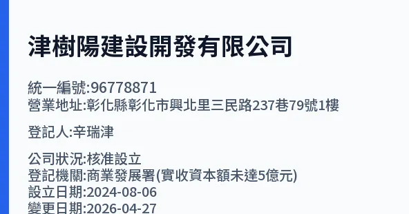 津樹陽建設開發有限公司的照片-統編 96778871(彰化縣) 公司登記資料與營業項目詳細圖表