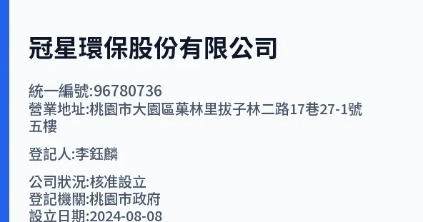冠星環保股份有限公司的照片-統編 96780736(桃園市) 公司登記資料與營業項目詳細圖表