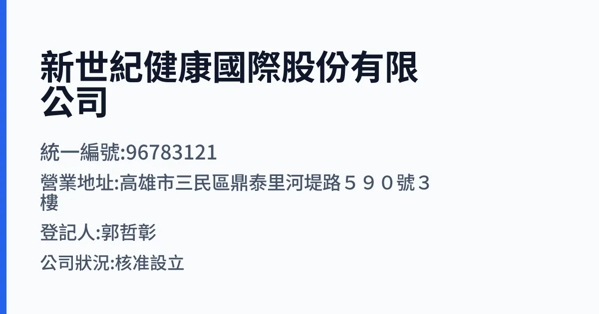 新世紀健康國際股份有限公司 - 統編 96783121(高雄市) 公司登記資料與營業項目詳細圖表