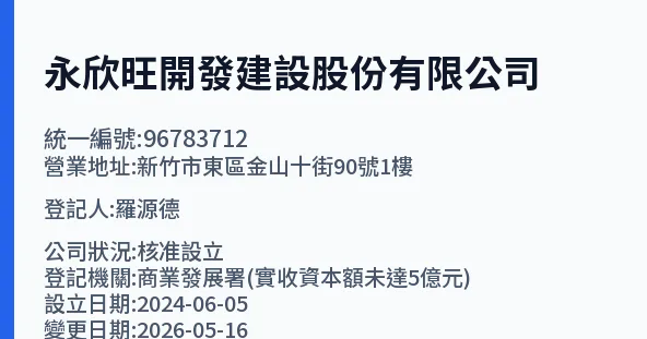 永欣旺開發建設股份有限公司的照片-統編 96783712(新竹市) 公司登記資料與營業項目詳細圖表
