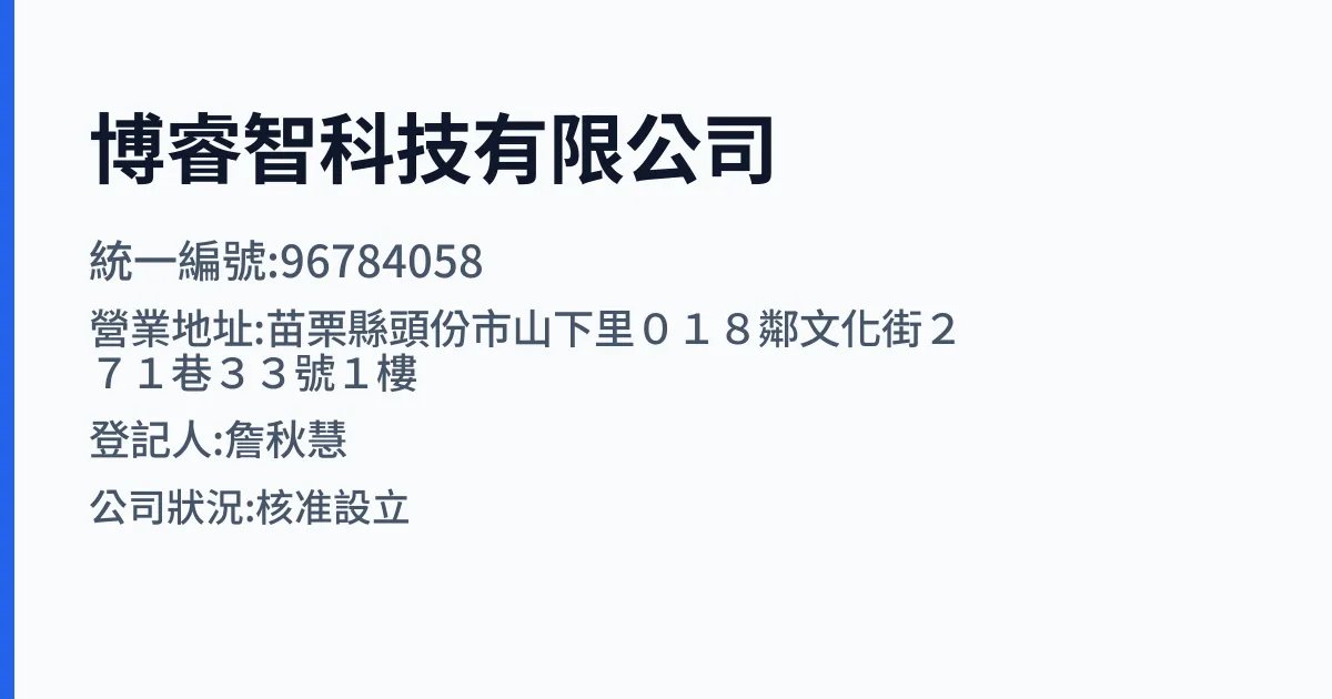 博睿智科技有限公司 - 統編 96784058(苗栗縣) 公司登記資料與營業項目詳細圖表