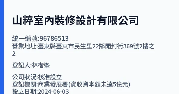 山粹室內裝修設計有限公司的照片-統編 96786513(臺東縣) 公司登記資料與營業項目詳細圖表